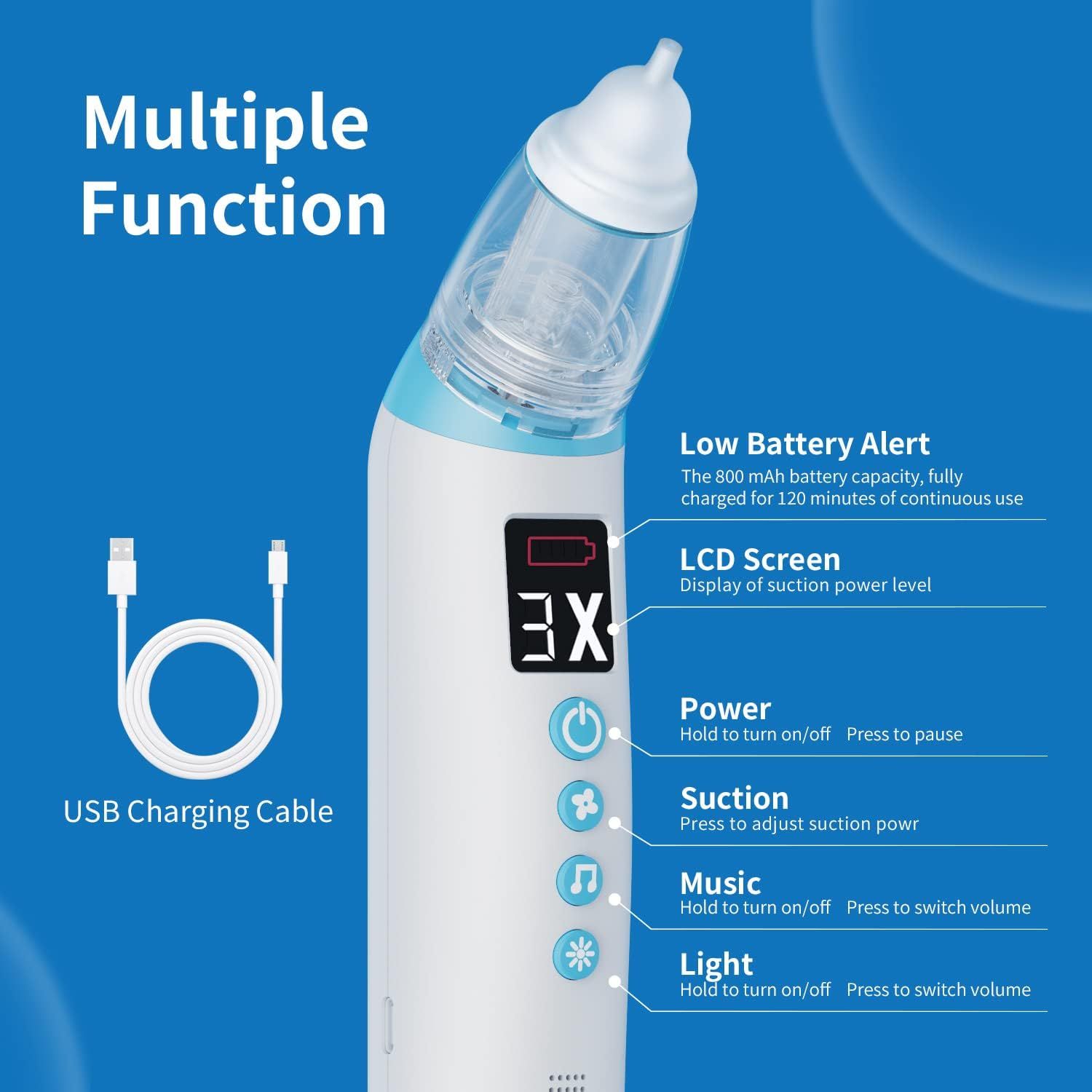 Electric Baby Nasal Aspirator, Rechargeable Nose Sucker for Baby ...