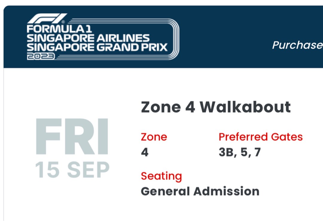 F1 Tickets 2023 - Zone 4 Walkabout Friday, Tickets & Vouchers, Event ...