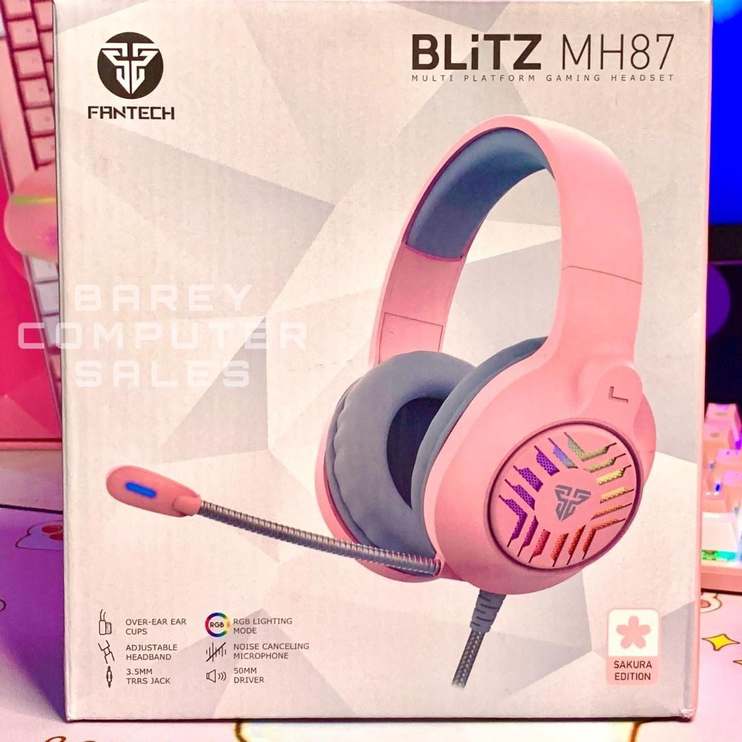 Fantech Blitz MH87 Gaming Headset Headphones Pink Multi Platform RGB w ...