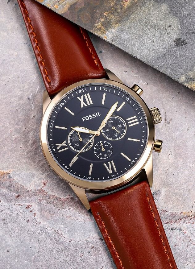 Fossil BQ2261 Flynn Black Chronograph Brown Leather Analog Men's Casual ...