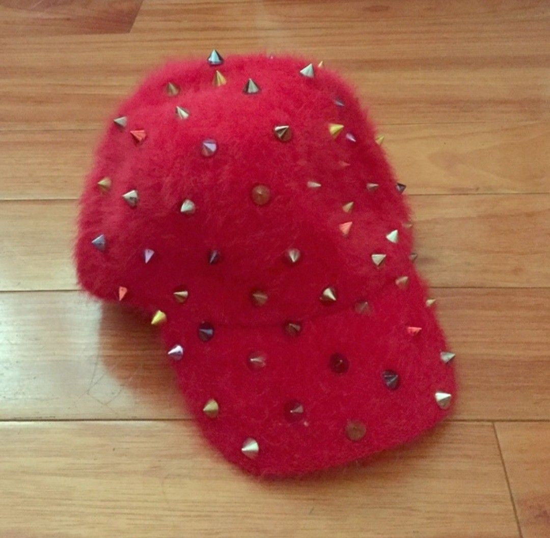 Furry studded red cap, Men's Fashion, Watches & Accessories, Caps ...