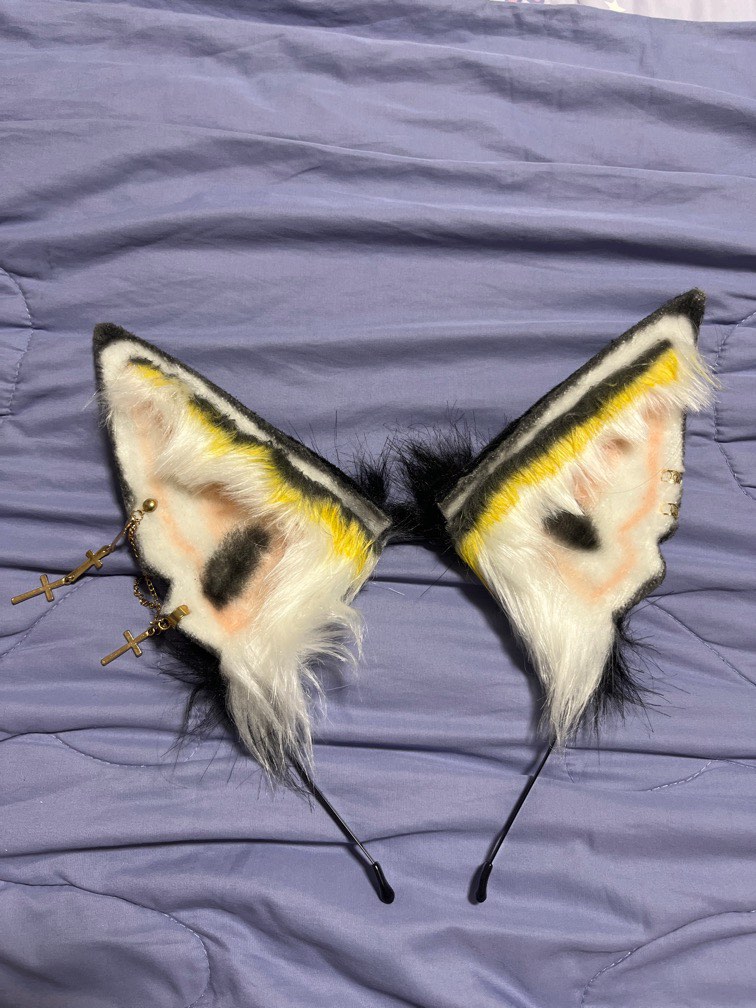 Furry wolf cat ears with piercings cosplay, Hobbies & Toys, Memorabilia ...