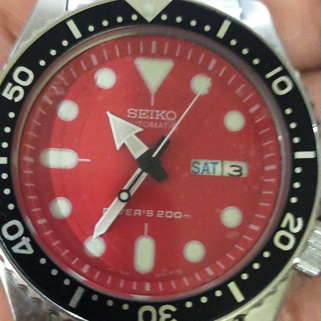 Jam Seiko scuba divers 200m merah terang flaming red, Men's Fashion ...