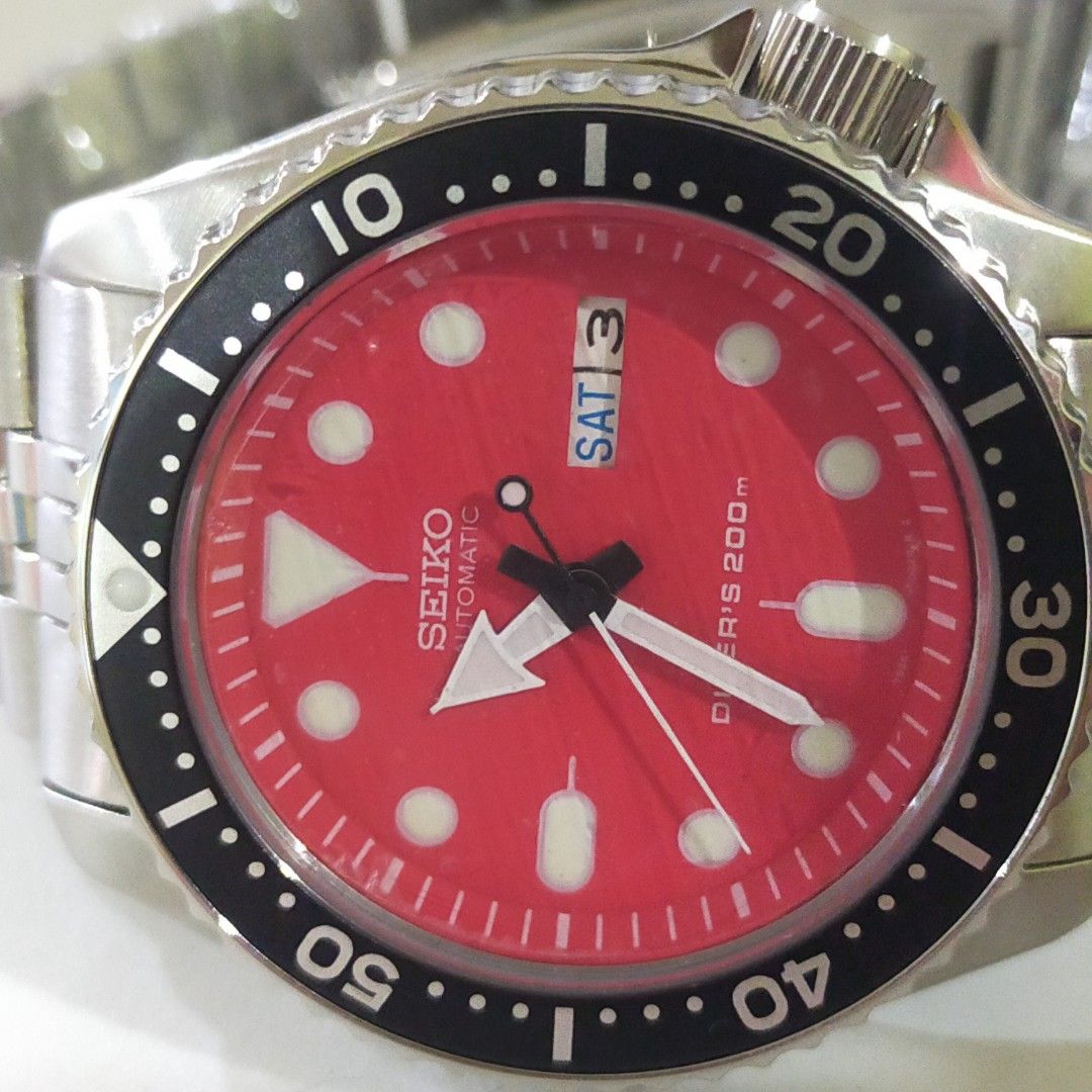 Jam Seiko scuba divers 200m merah terang flaming red, Men's Fashion ...