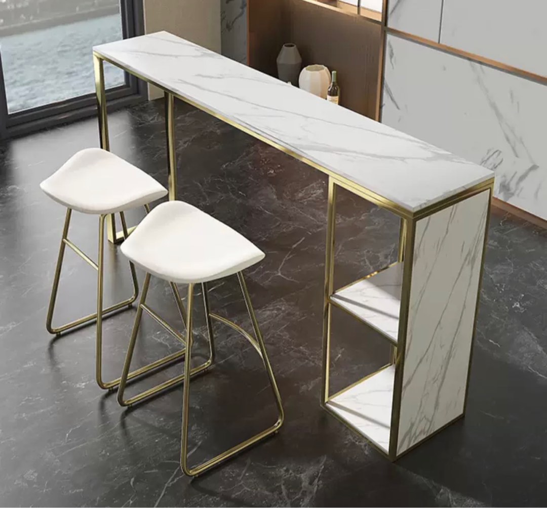 KASCE Modern Marble Bar Table & Stools, Furniture & Home Living ...