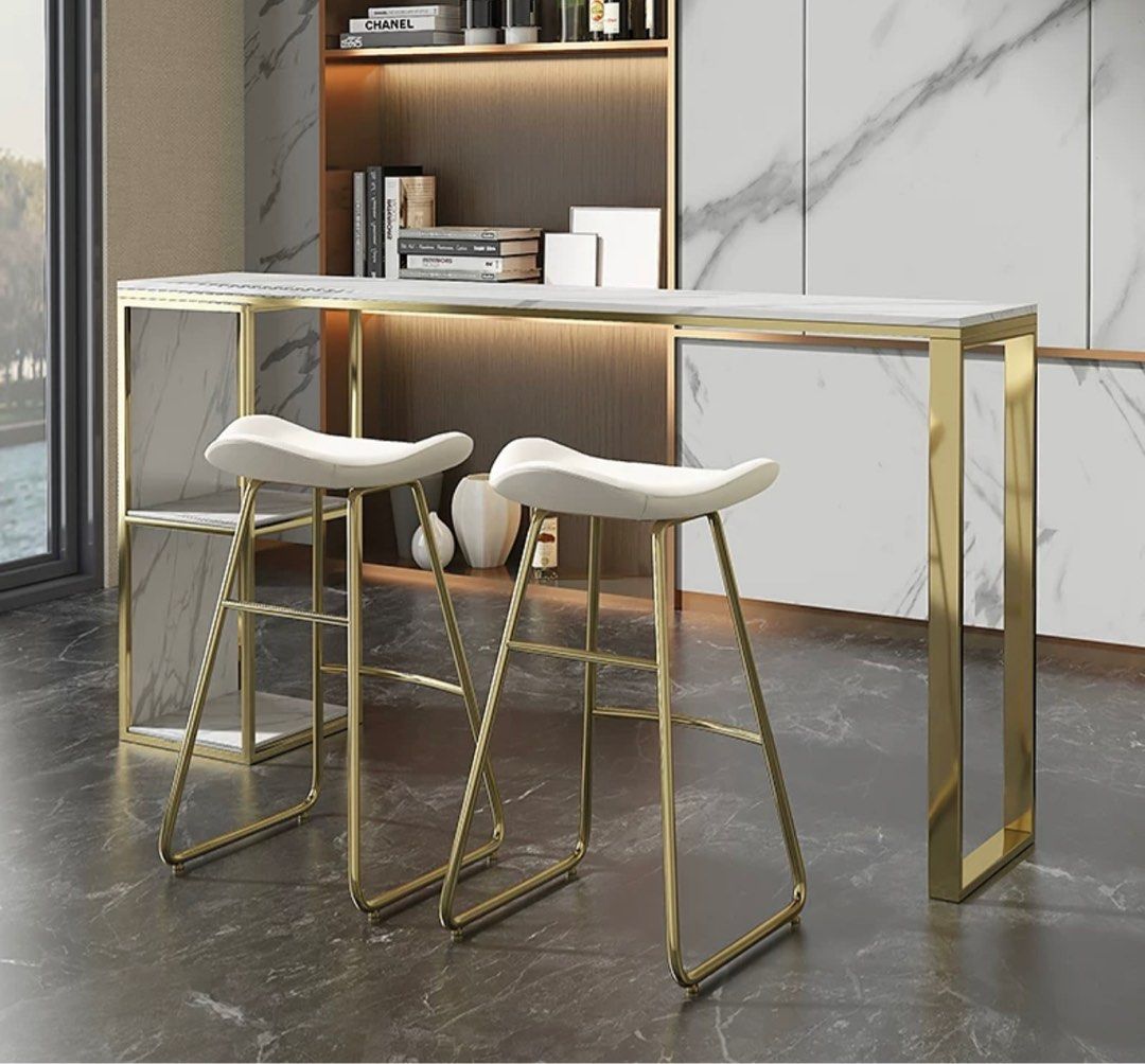 KASCE Modern Marble Bar Table & Stools, Furniture & Home Living ...