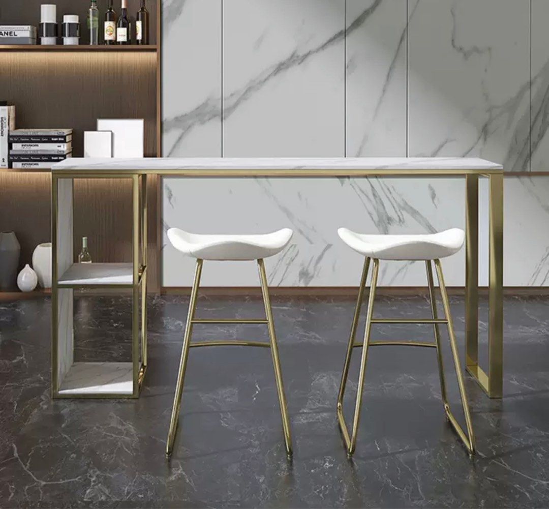 KASCE Modern Marble Bar Table & Stools, Furniture & Home Living ...