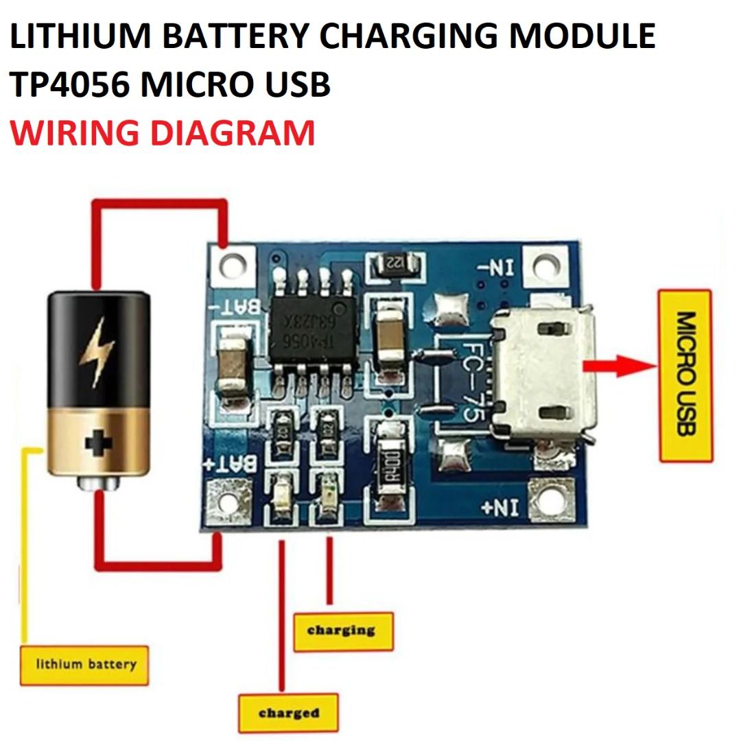 LITHIUM BATTERY CHARGING MODULE TP4056 1A with WIRE, BEST FOR BATTERY ...