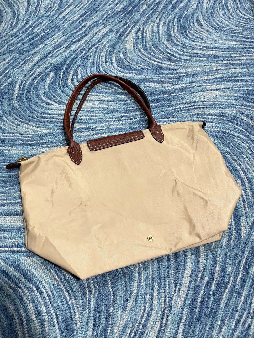 LONGCHAMP ORIGINAL BUTTON CREAM BEIGE LARGE LONG HAND tote bag with ...