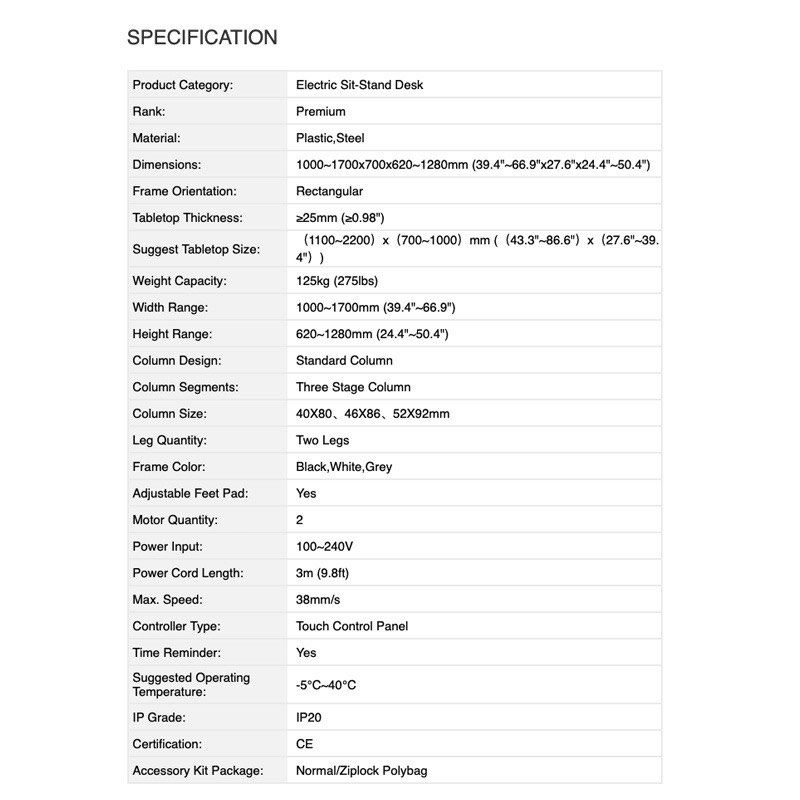 Motorized Standing Desk 1500cm x 750cm height adjustable Work Table ...