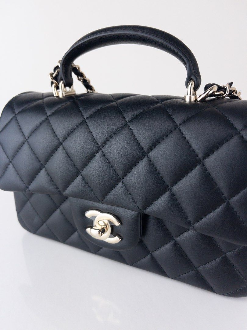 NEW CHANEL AS2431 CLASSIC MINI FLAP BAG WITH HANDLE (BLACK), Women's ...