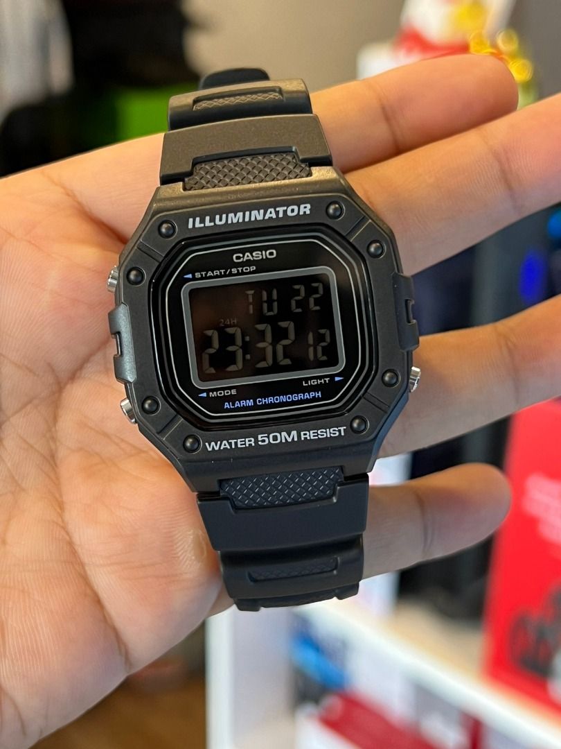 ORIGINAL CASIO Digital Illuminator Triple Black Watch W-218H-1BV, Men's ...
