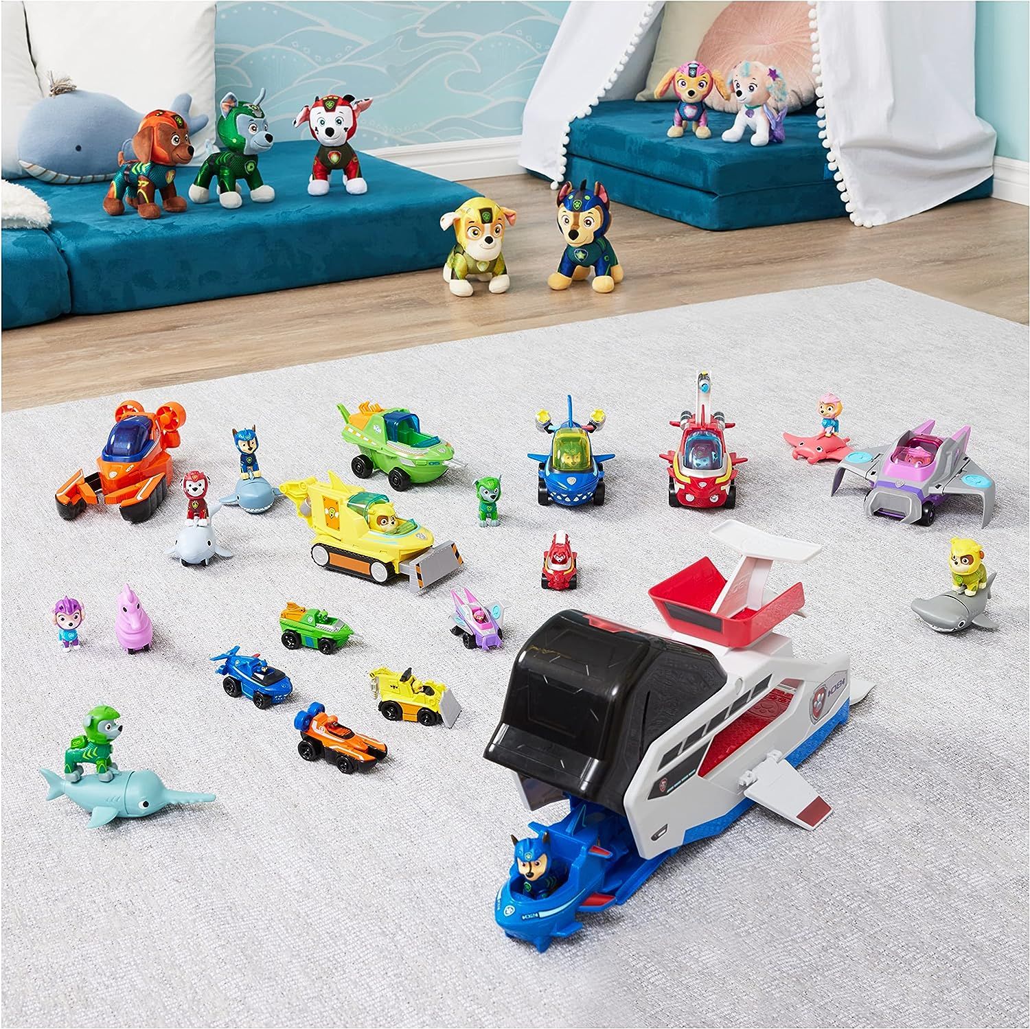 Paw Patrol Aqua Pups Whale Patroller Team Vehicle with Chase Action ...