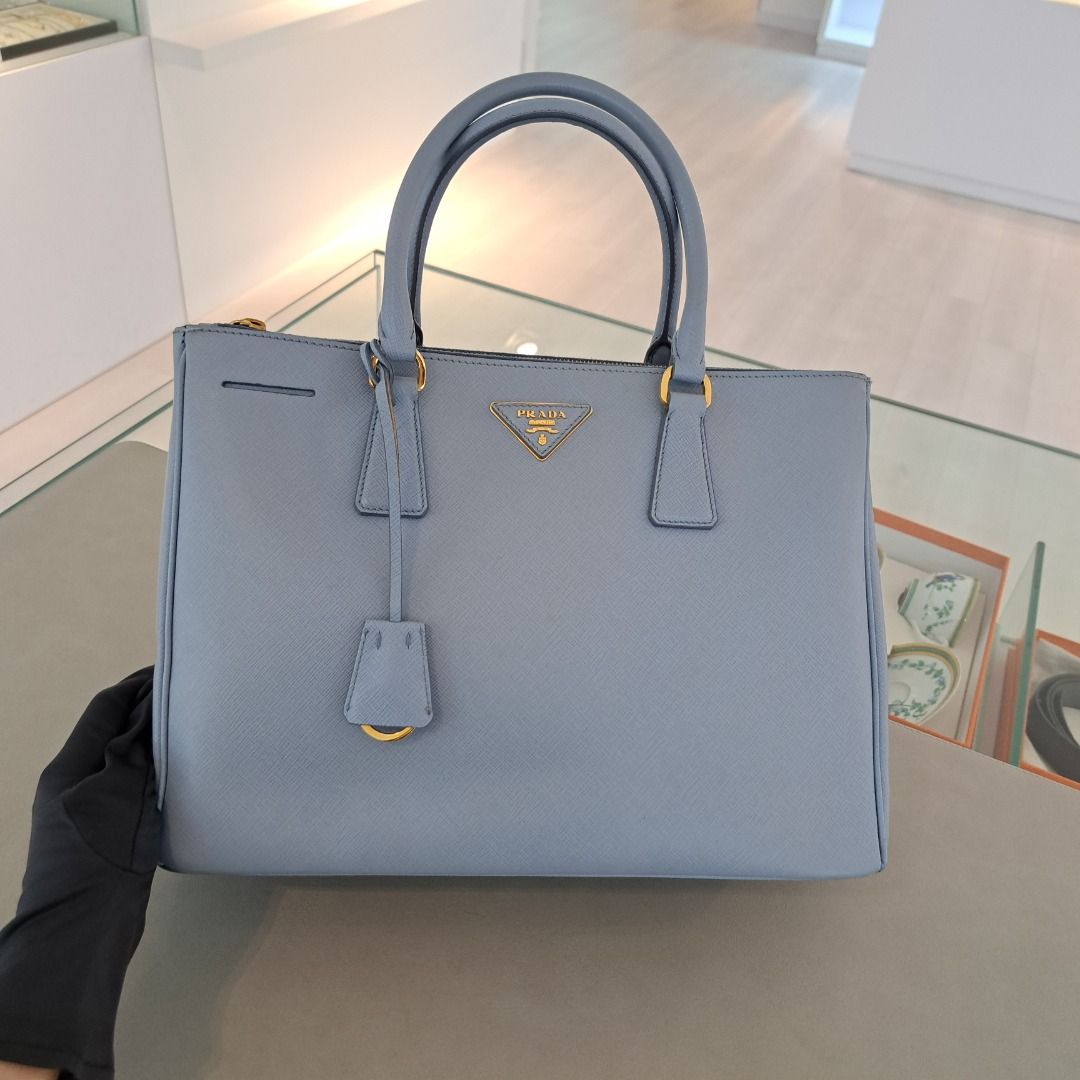 PRADA BN2274 DOUBLE ZIP CONVERTIBLE TOTE, BABY BLUE SAFFIANO LEATHER ...