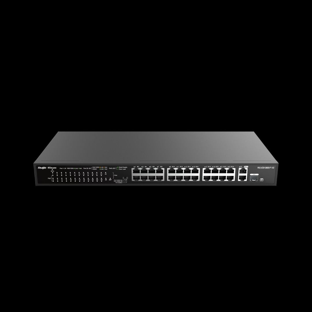Ruijie RG-ES126S-P V2, 24-Port 10/100 Mbps with 2-Port Gigabit ...