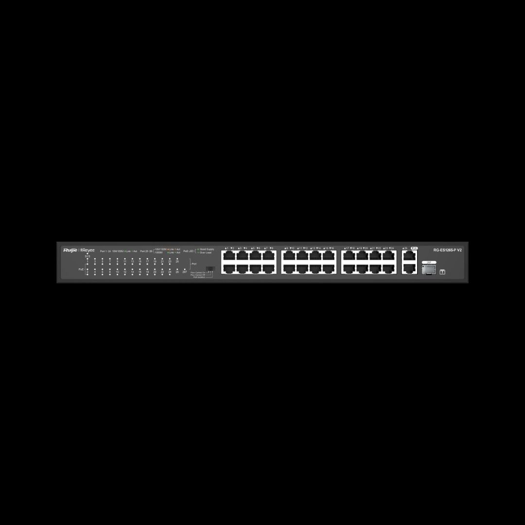 Ruijie RG-ES126S-P V2, 24-Port 10/100 Mbps with 2-Port Gigabit ...