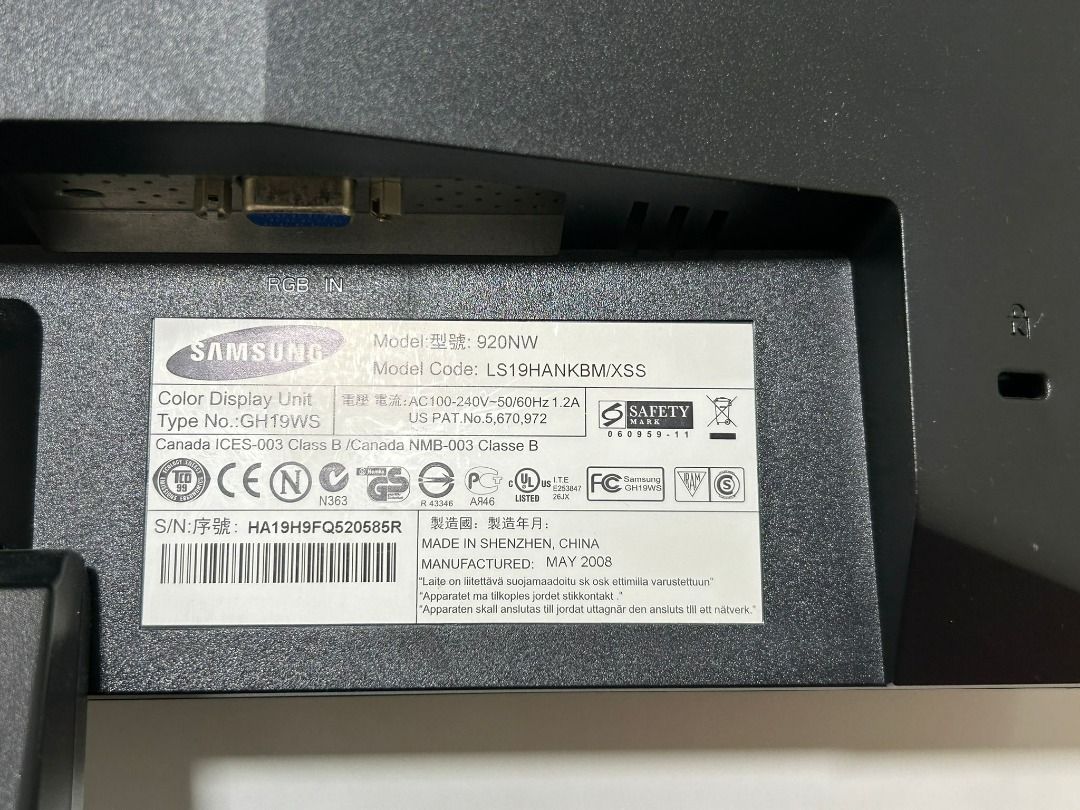 Samsung SyncMaster 920NW 19" Monitor, Computers & Tech, Parts ...