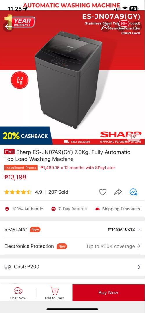 Sharp Automatic Washing Machine 7.0kg, TV & Home Appliances, Washing ...