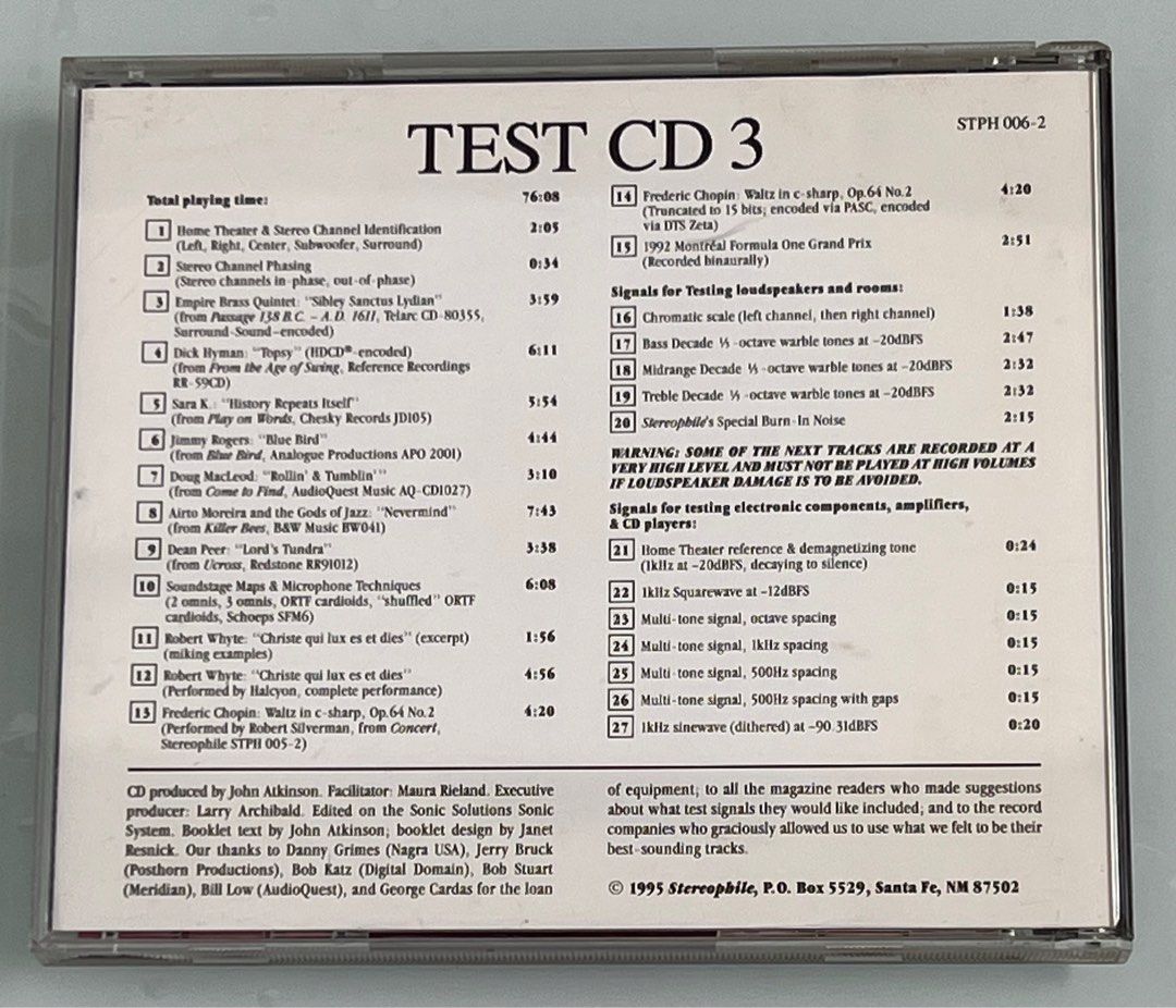 Stereophile Test CD 3, Hobbies & Toys, Music & Media, CDs & DVDs on ...