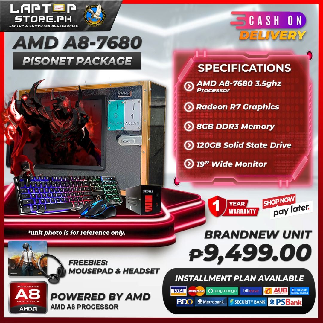 TABLETOP PISONET PACKAGE AMD A6 A8 A10 ATHLON 200GE/3000 RYZEN 3 5 7 ...