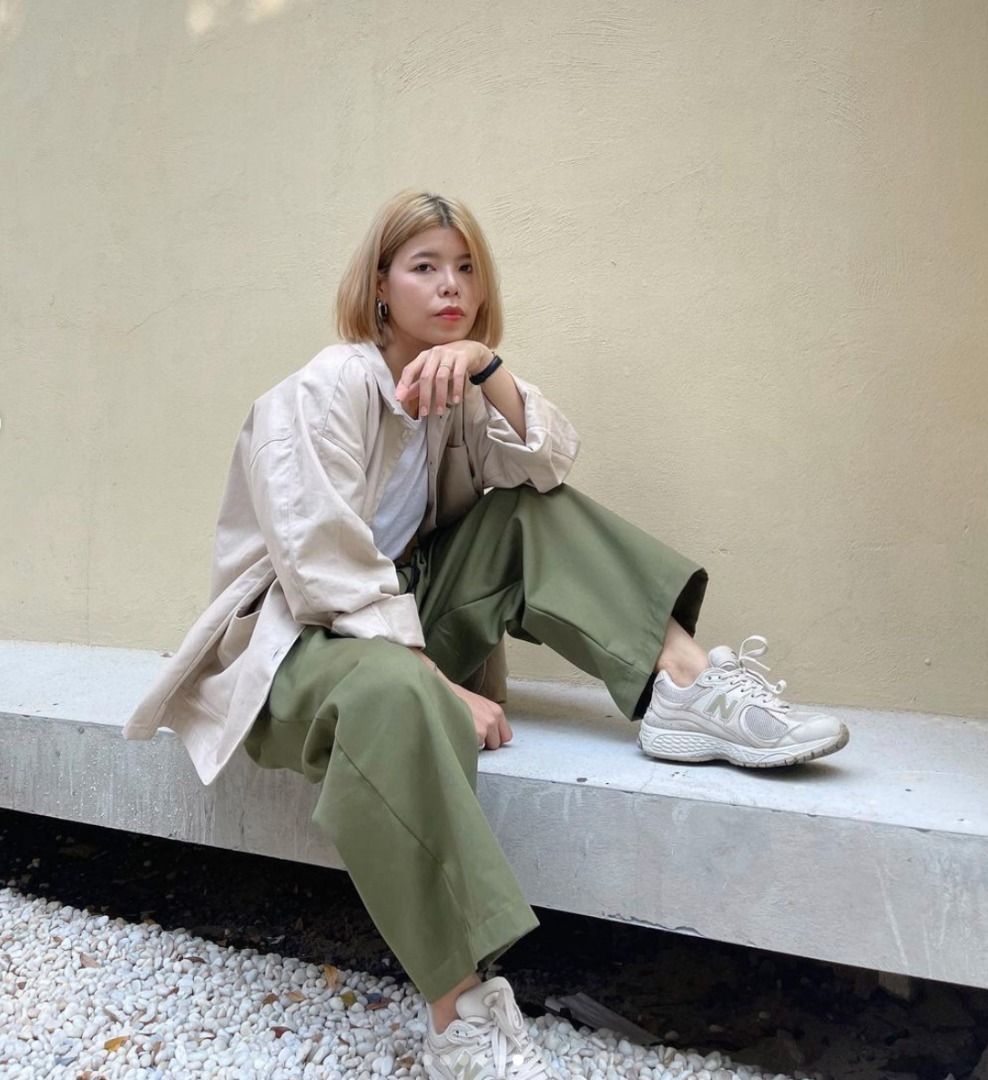 The Nawk Nawk (Thai Brand) Olive Green Wide Fit Twill Pants, Women's ...