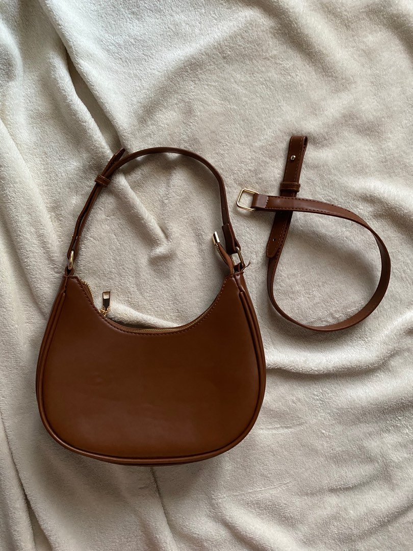 Two-way Brown Semi-Crescent Shoulder/ Body Bag, Women's Fashion, Bags ...