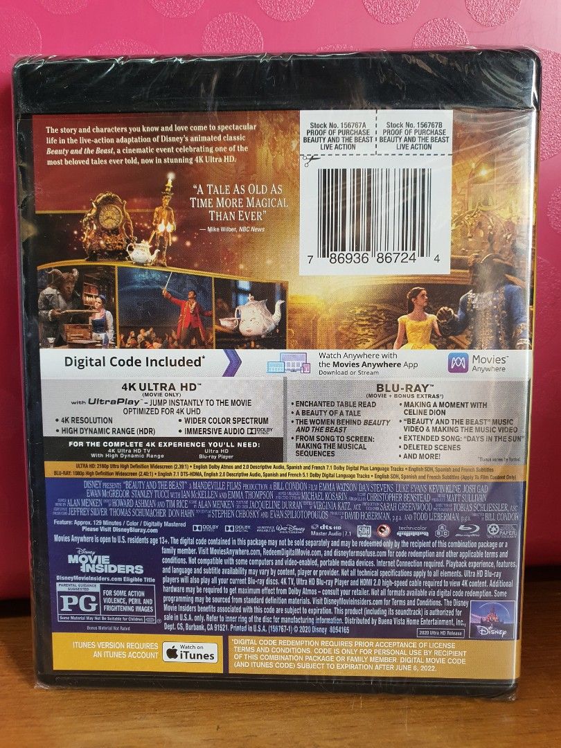 USA Blu Ray 4K UHD - Beauty And The Beast (2017, Disney, Emma Watson ...