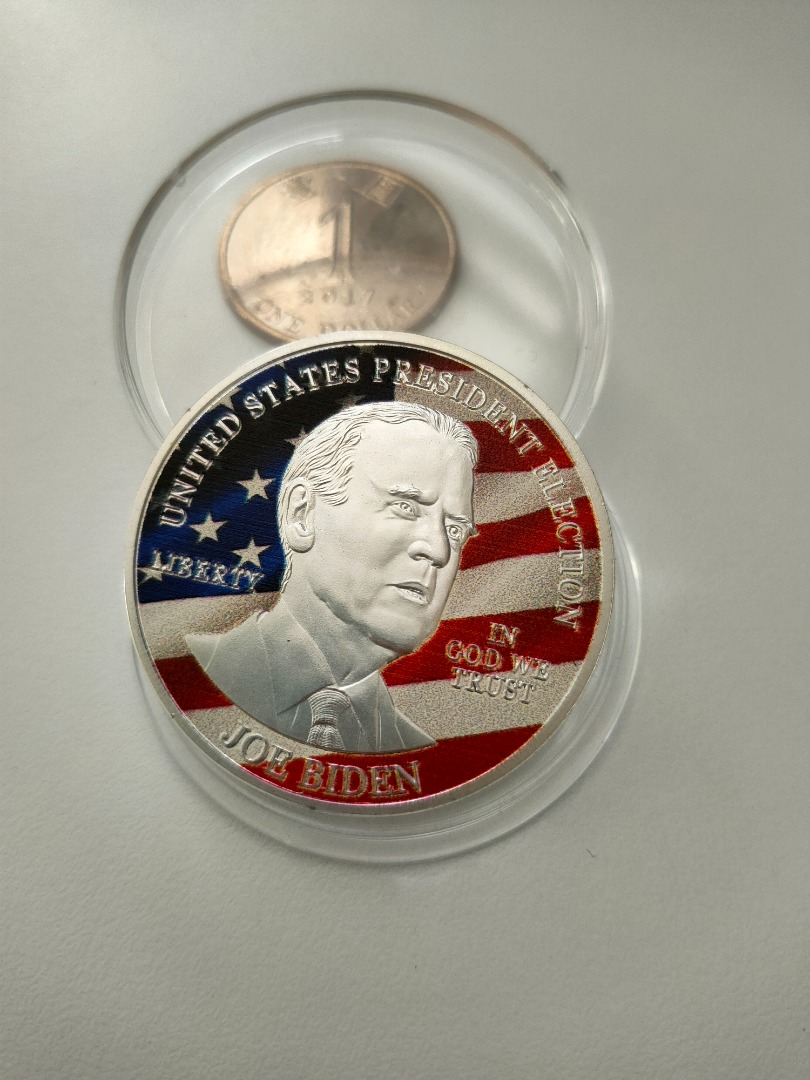 USA silver colour Biden commemorative coin 2020 with red white blue ...