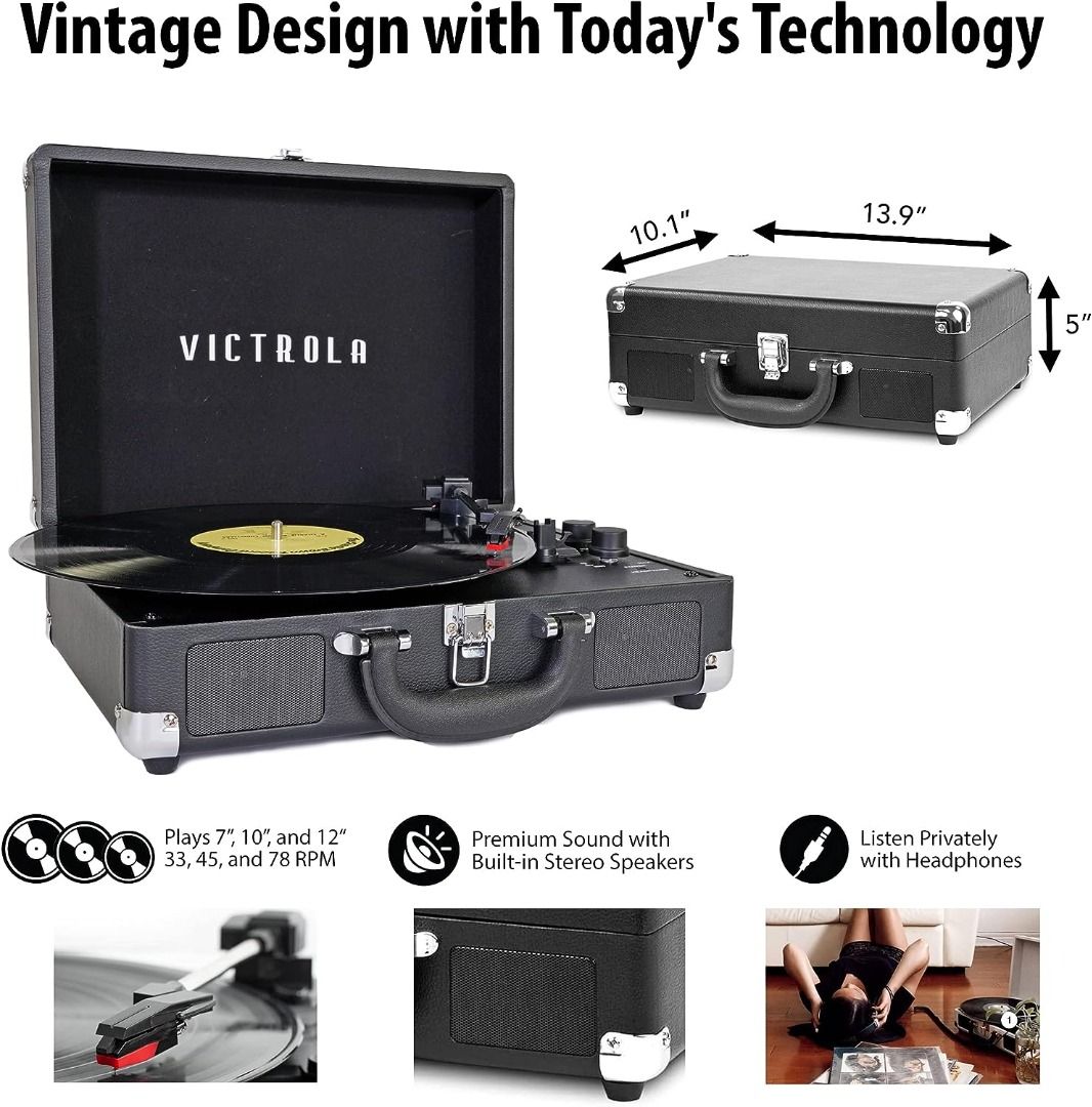Victrola Journey+ Bluetooth Suitcase Record Player with Matching Record ...