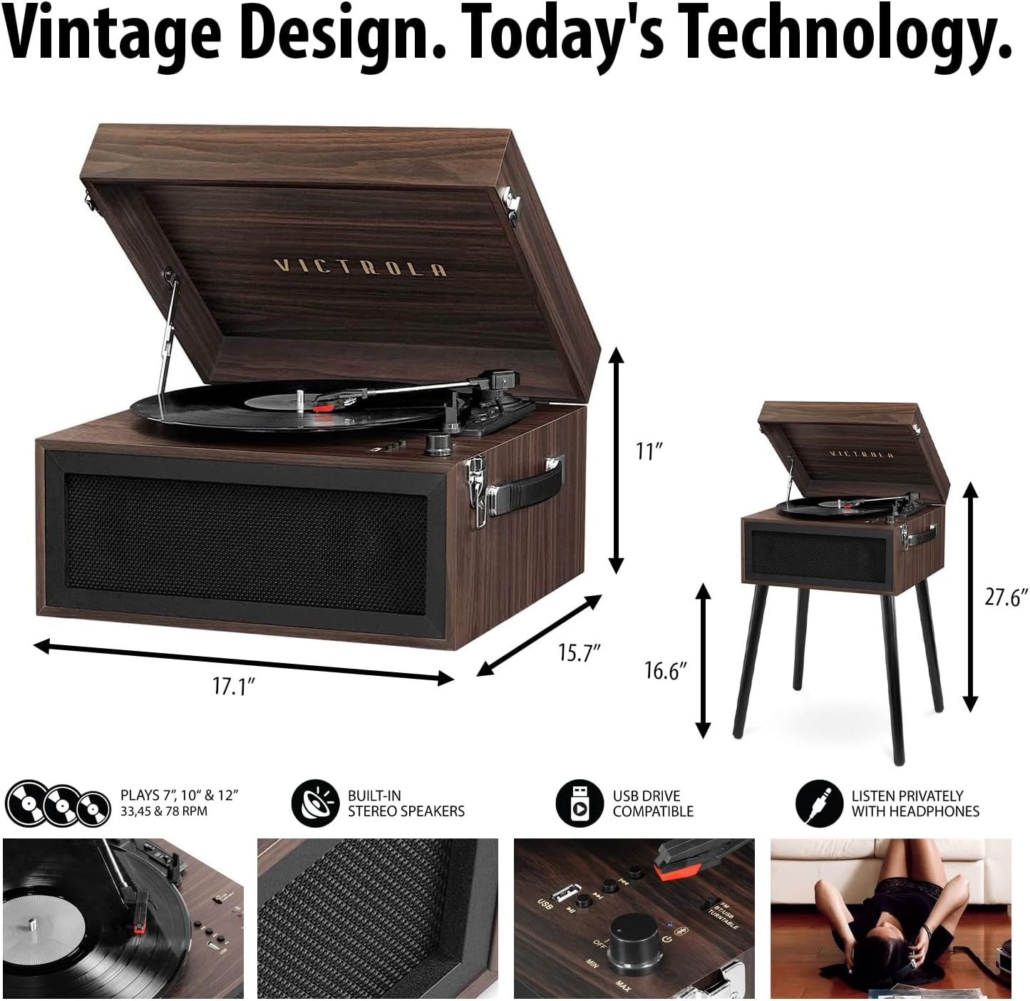 Victrola VTA-75-ESP Liberty 5-in-1 Turntable Music EntertainmentCenter ...