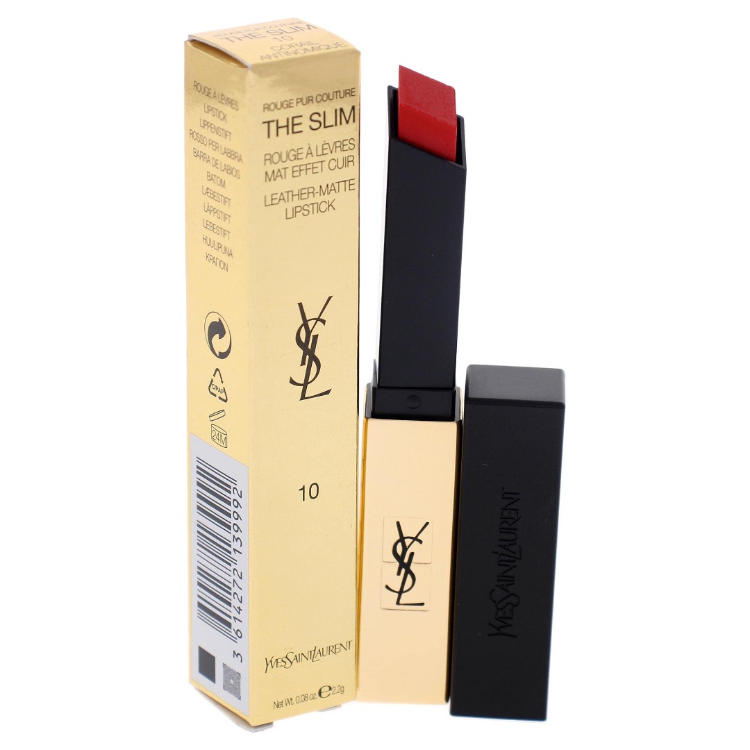 YSL Rouge Pur Couture The Slim Leather-Matte Lipstick 10 Corail Antinomique RPC Yves Saint ...