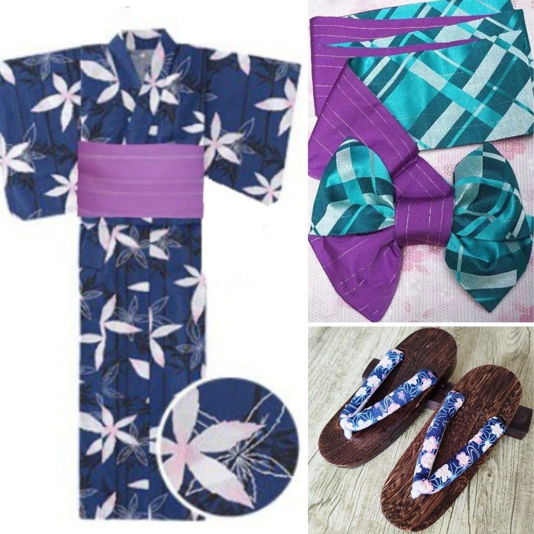 Yukata Set (Blue) Uniqlo Yukata and Double-sided Reversible Obi (Purple ...