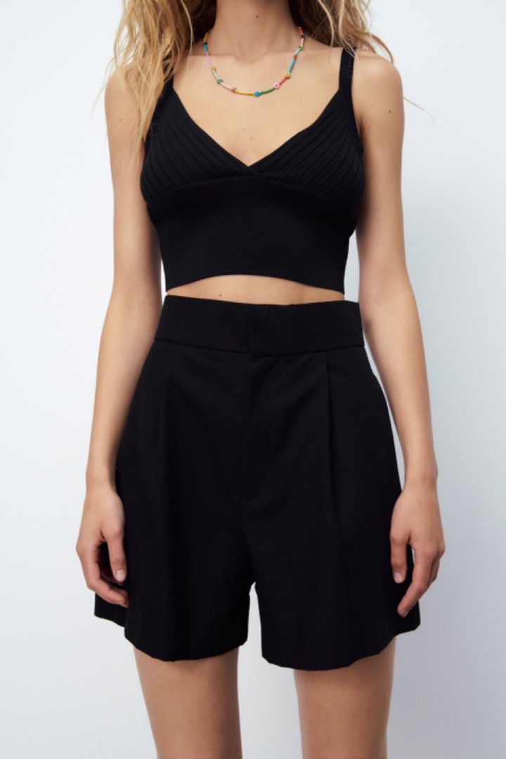 Zara Linen Blend Shorts Black, Women's Fashion, Bottoms, Shorts on ...