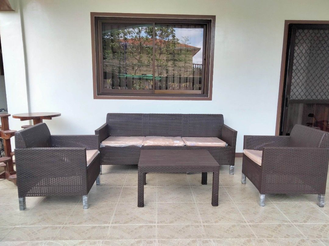 3seater vintage rattan sala set, Furniture & Home Living, Furniture ...