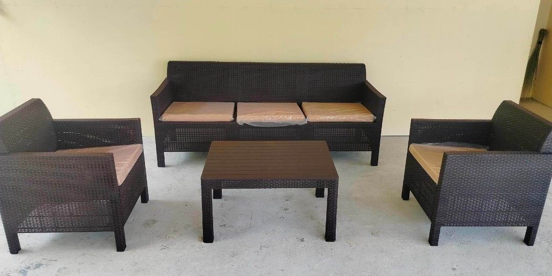 3seater vintage rattan sala set, Furniture & Home Living, Furniture ...