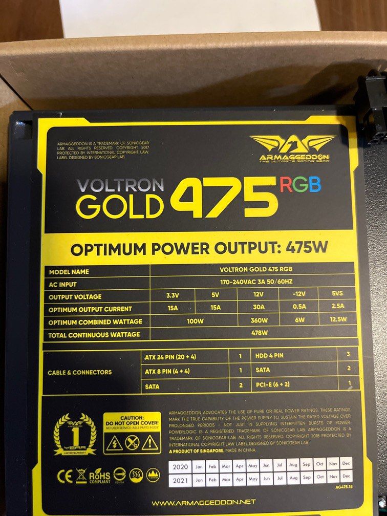ARMAGGEDDON VOLTRON GOLD 475 RGB PSU POWER SUPPLY UNIT 475W, Computers & Tech, Parts ...