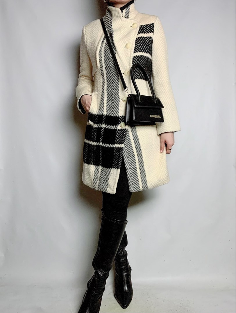 (SOLD) Real wool coat, Petite size wool coat, Patterned wool coat ...