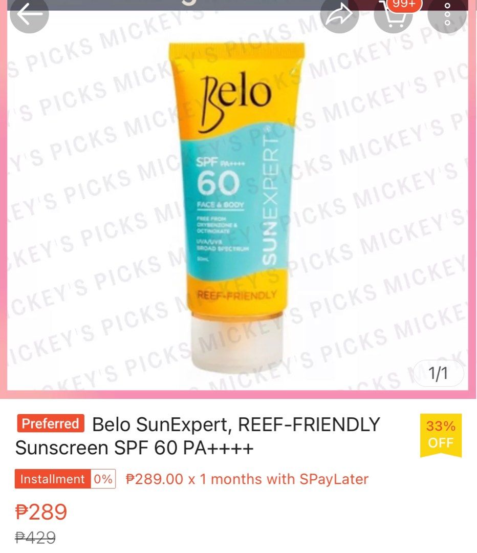 Belo reef friendly sunscreen B1T1, Beauty & Personal Care, Face, Face ...