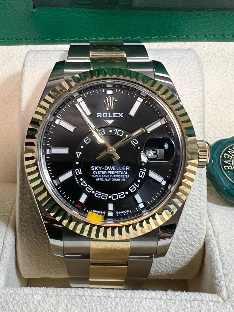 BNIB ROLEX SKY-DWELLER YELLOW ROLESOR OYSTER BLACK DIAL REF 336933 NEW ...