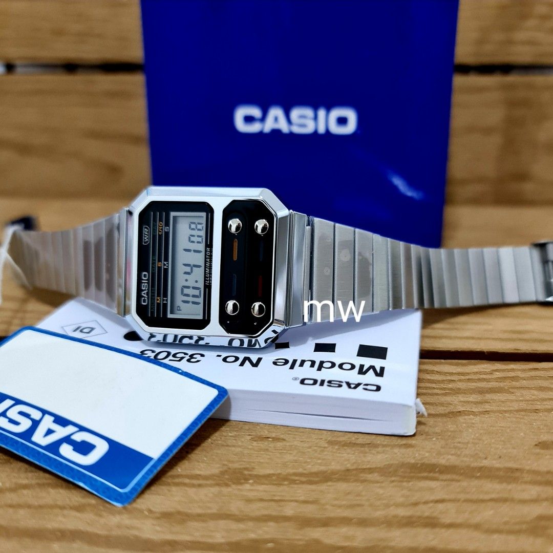 Casio Digital vintage retro wrist Watch a100we silver stainless steel ...