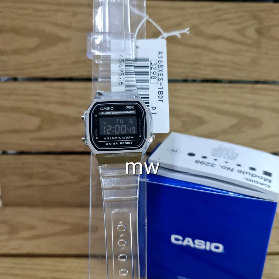 Casio Vintage Digital Quartz A168XES-1B A168XES-1B Unisex Watch transparent jelly strap, Men's ...