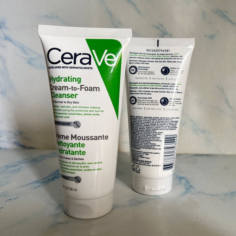 CeraVe Hydrating Cream-to-Foam Cleanser Moisturizing Remove Makeup with ...
