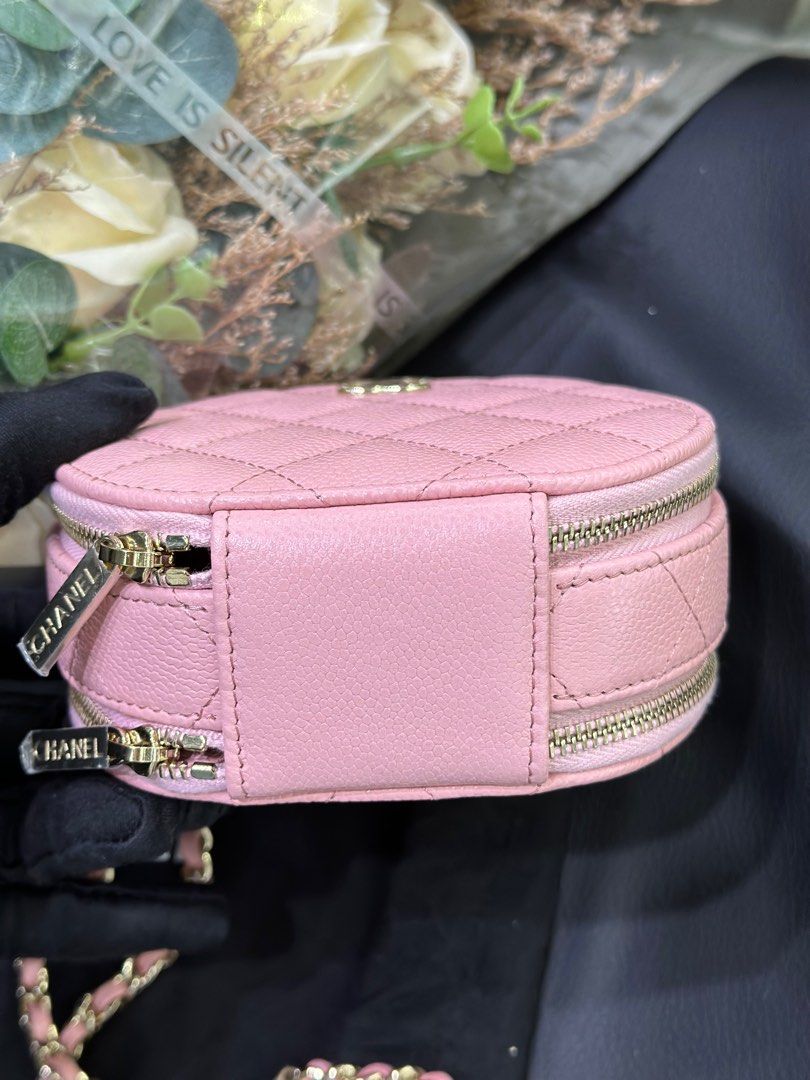 Chanel Mini Round Vanity Bag with Handle 22C Sakura Pink Caviar Ghw Bag ...