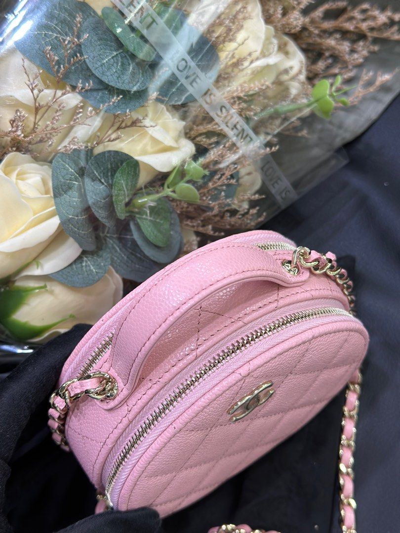 Chanel Mini Round Vanity Bag with Handle 22C Sakura Pink Caviar Ghw Bag ...