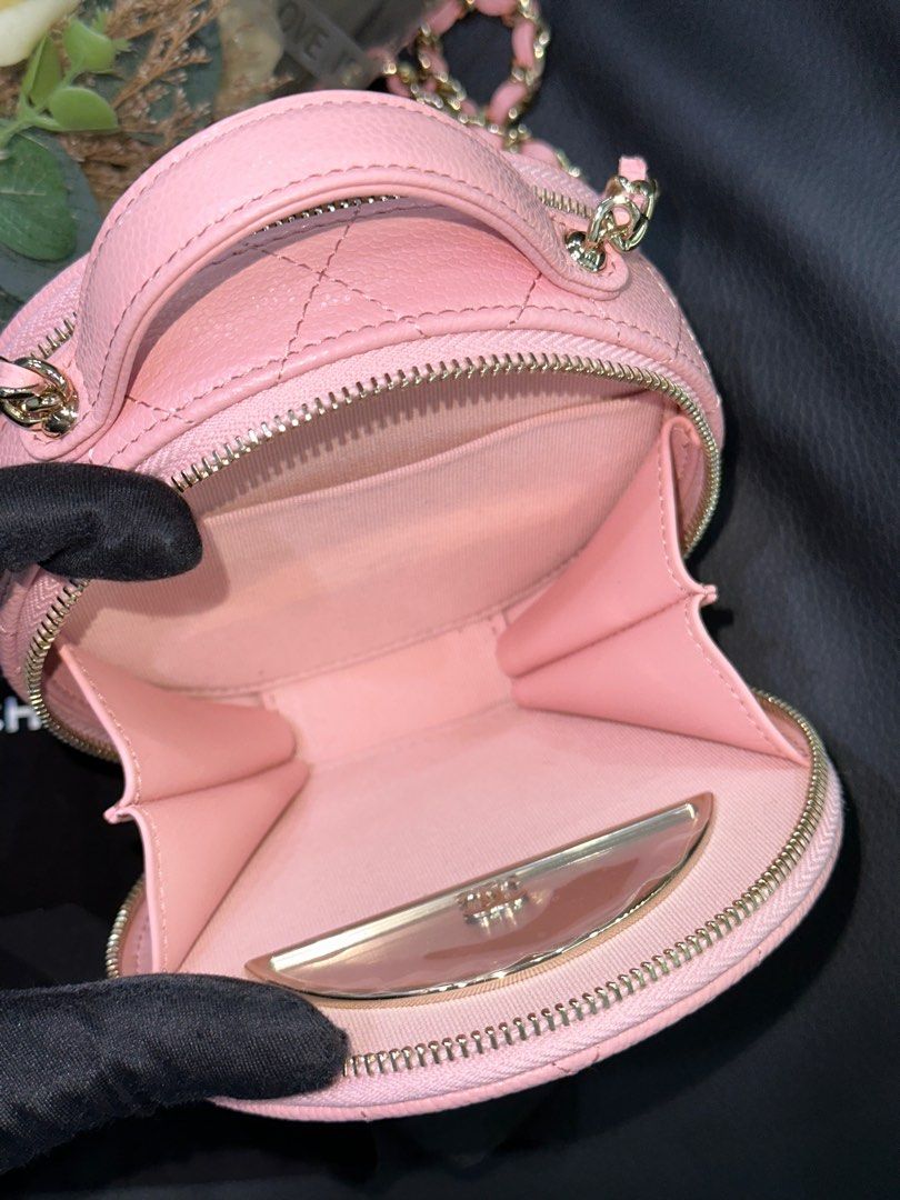 Chanel Mini Round Vanity Bag with Handle 22C Sakura Pink Caviar Ghw Bag ...