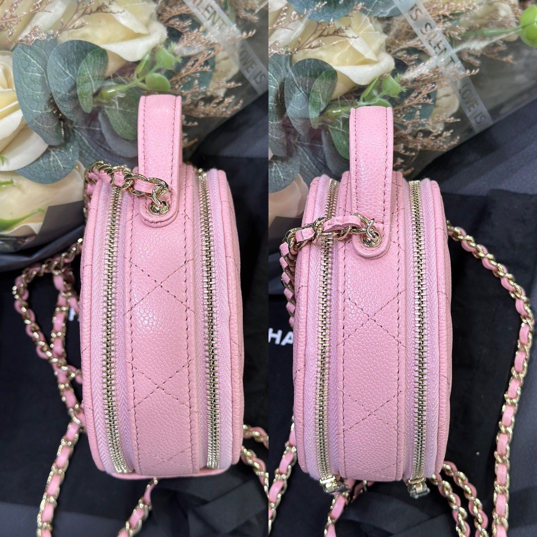 Chanel Mini Round Vanity Bag with Handle 22C Sakura Pink Caviar Ghw Bag ...