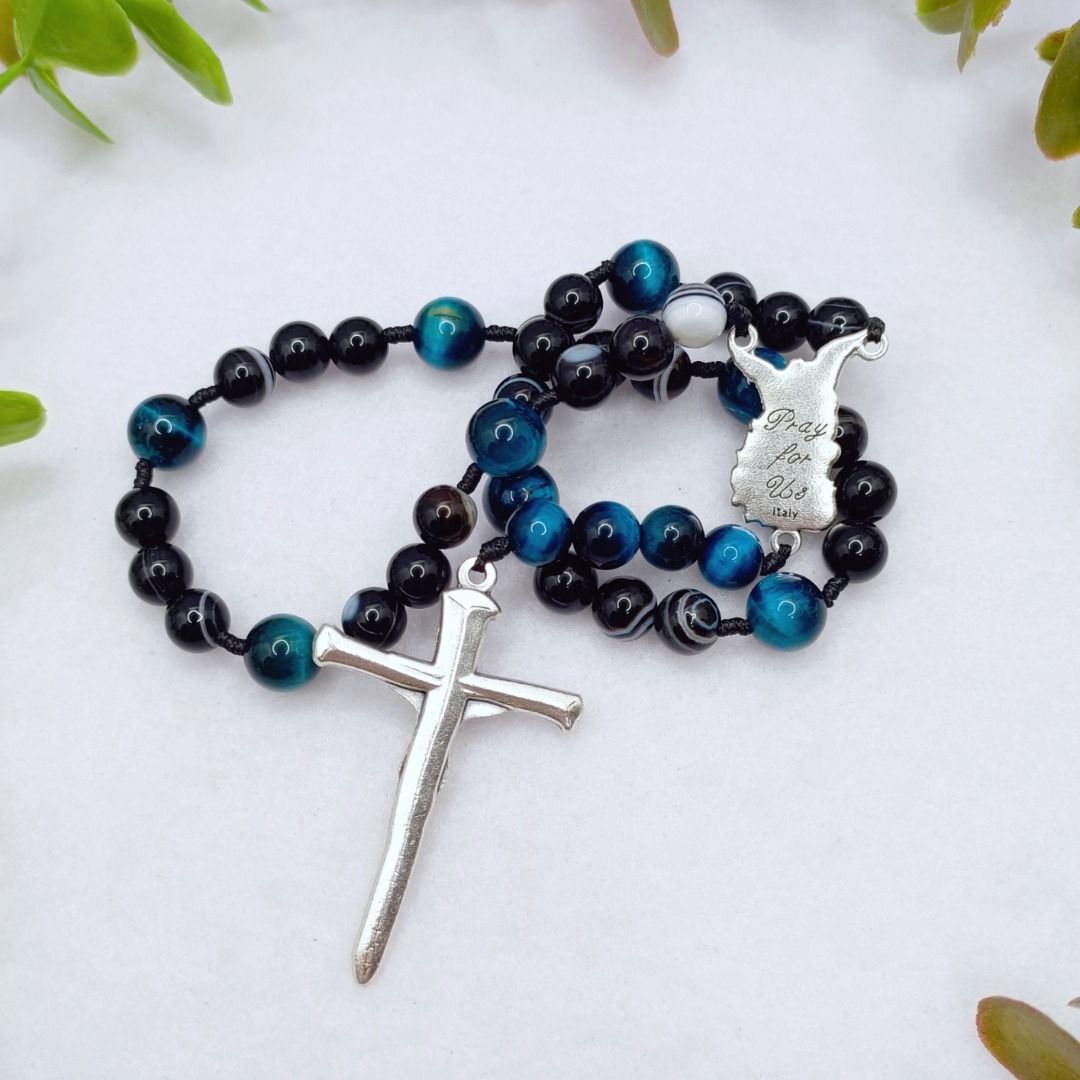 Chaplet of Saint Michael Archangel Rosary with Black Banded Agate, Blue ...