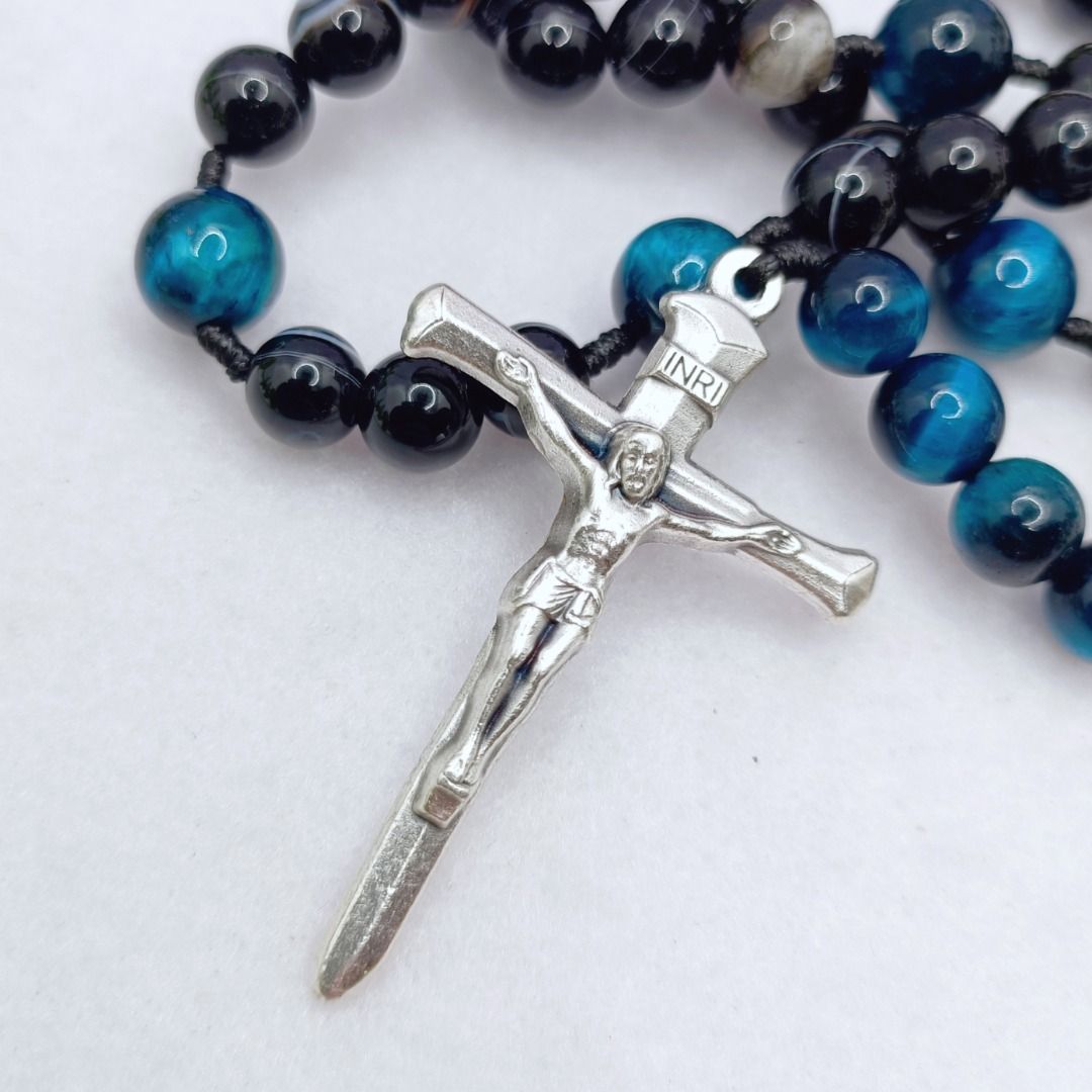 Chaplet of Saint Michael Archangel Rosary with Black Banded Agate, Blue Tiger Eye, St Michael ...