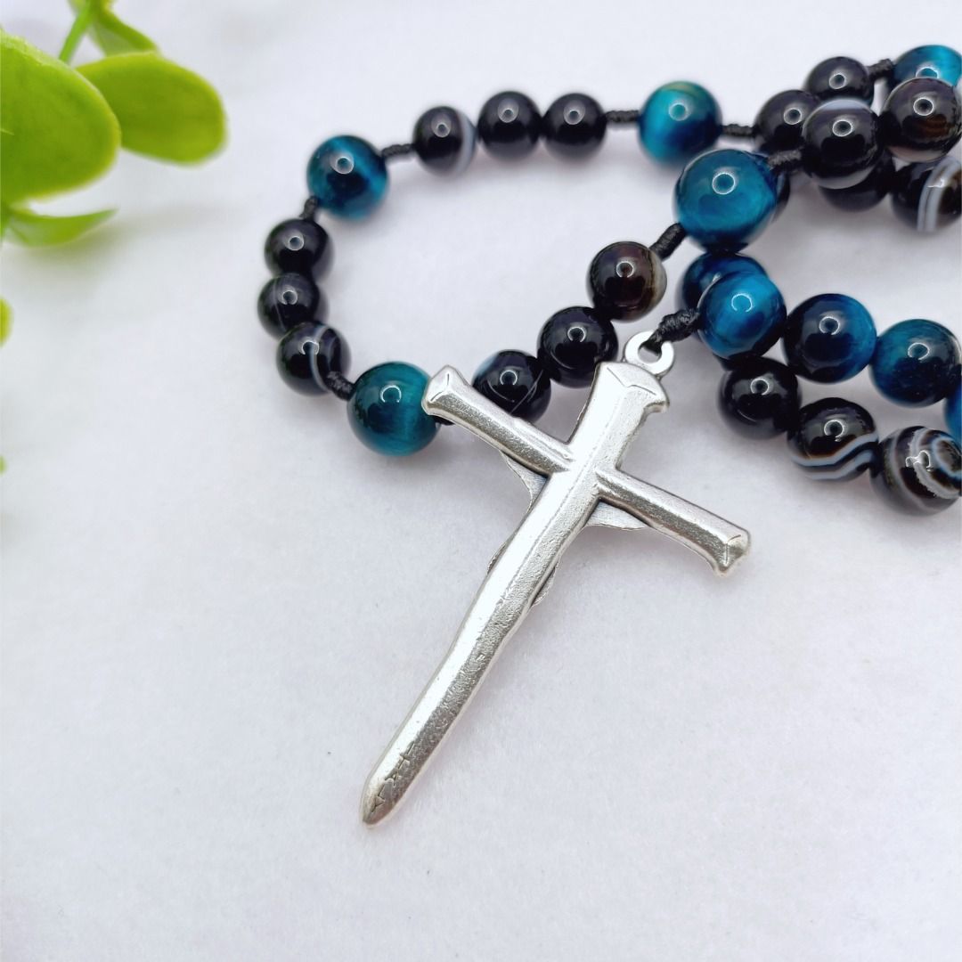 Chaplet of Saint Michael Archangel Rosary with Black Banded Agate, Blue Tiger Eye, St Michael ...