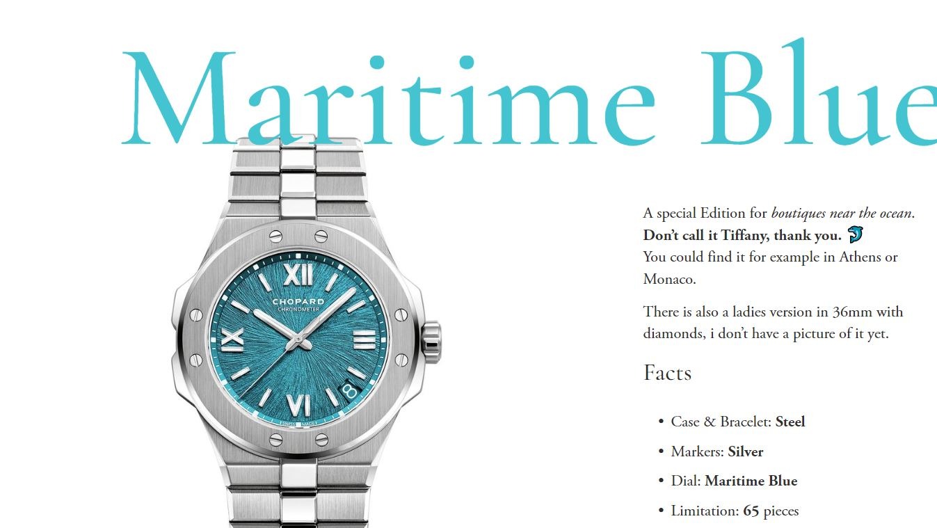 Chopard Alpine Eagle Maritime Blue Dial Watch 298600-3016, Luxury ...